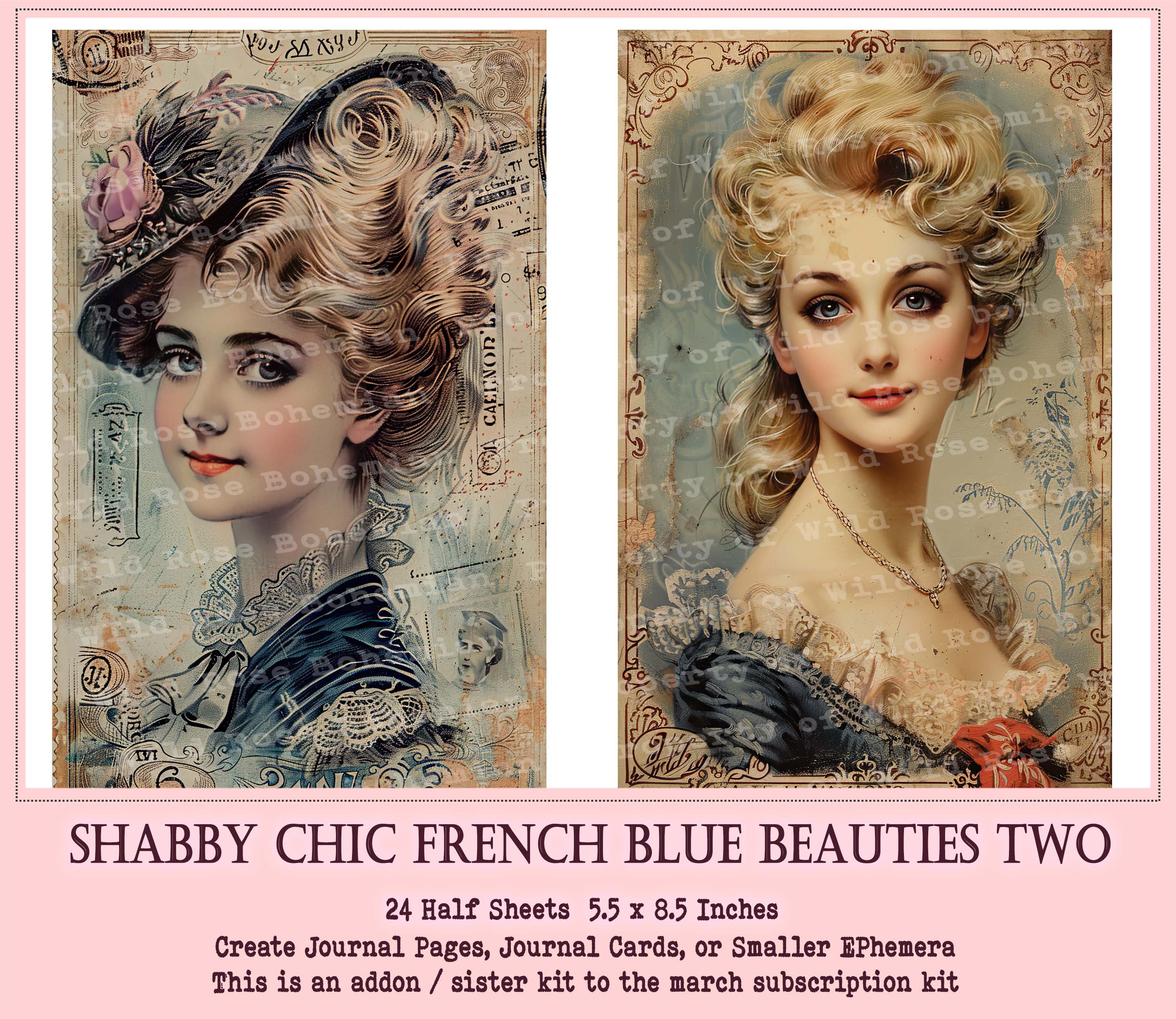Beauties Printable Half Pages, Shabby Chic French Blue Women for Double ...