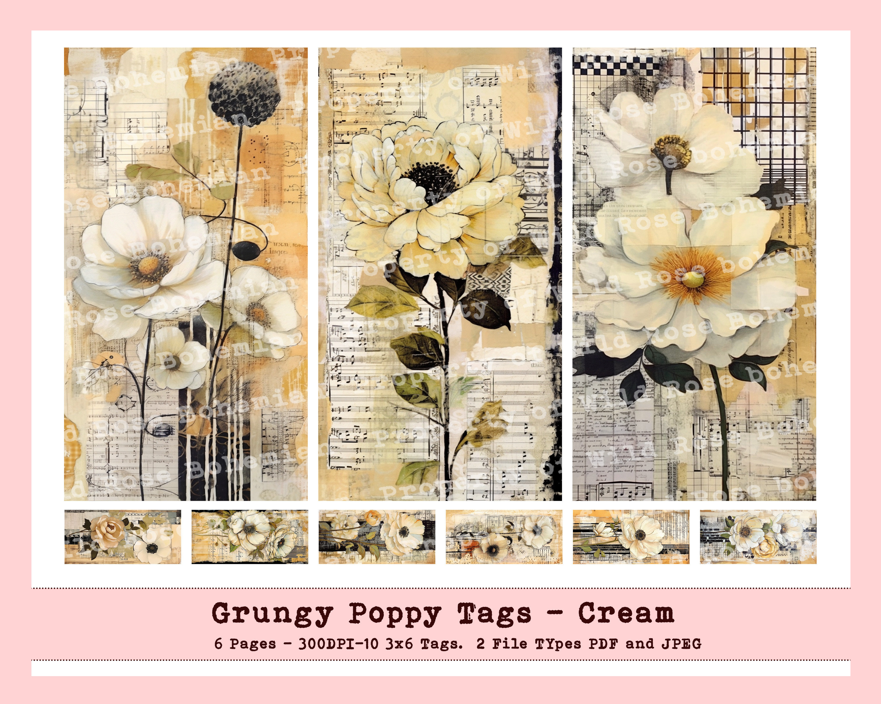 Farmhouse Hang Tags, Tag Kit, Black Gingham and Rose Grungy Poppy Tags ...
