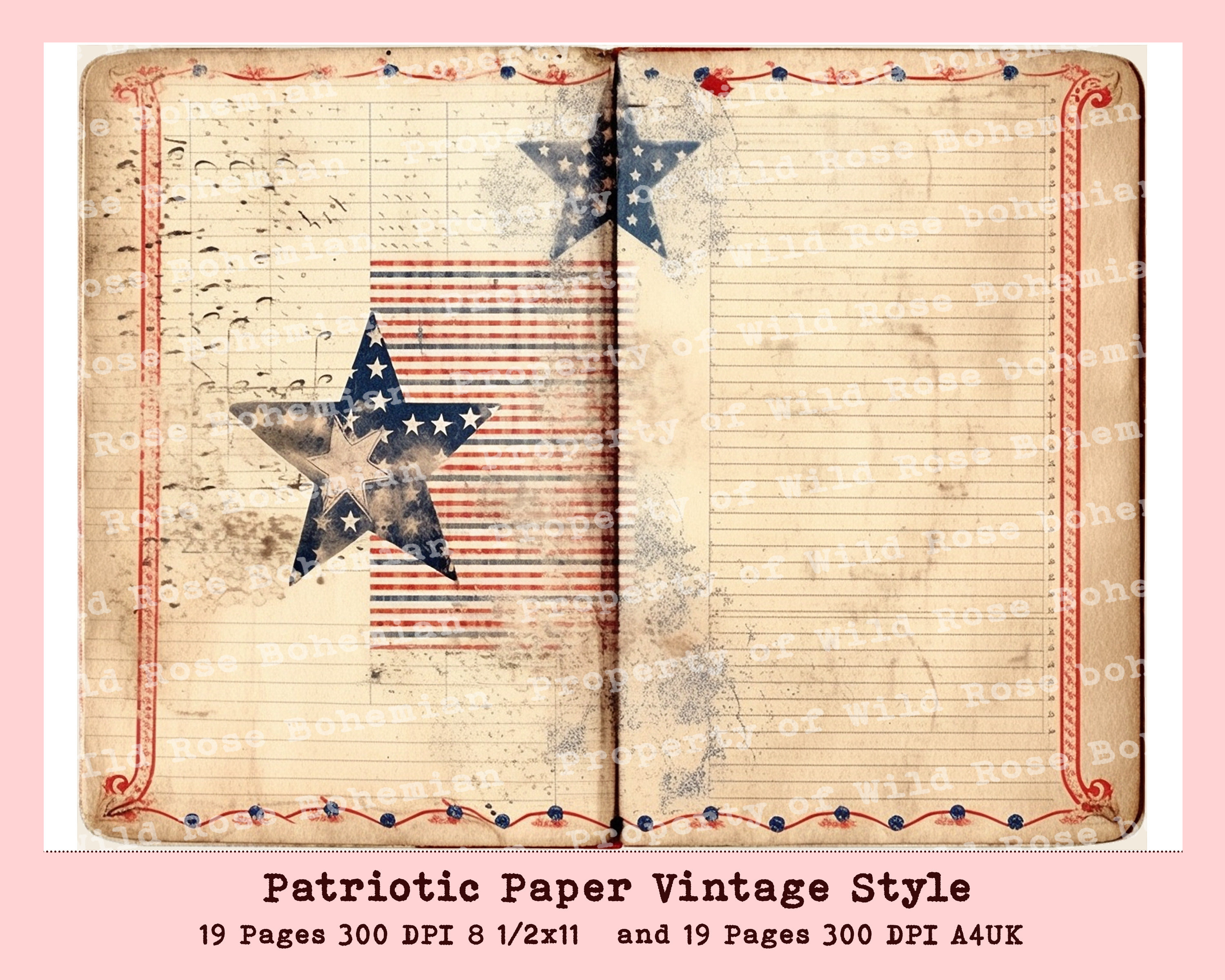 Patriotic Vintage Style Paper, Fourth of July Paper Vintage ...
