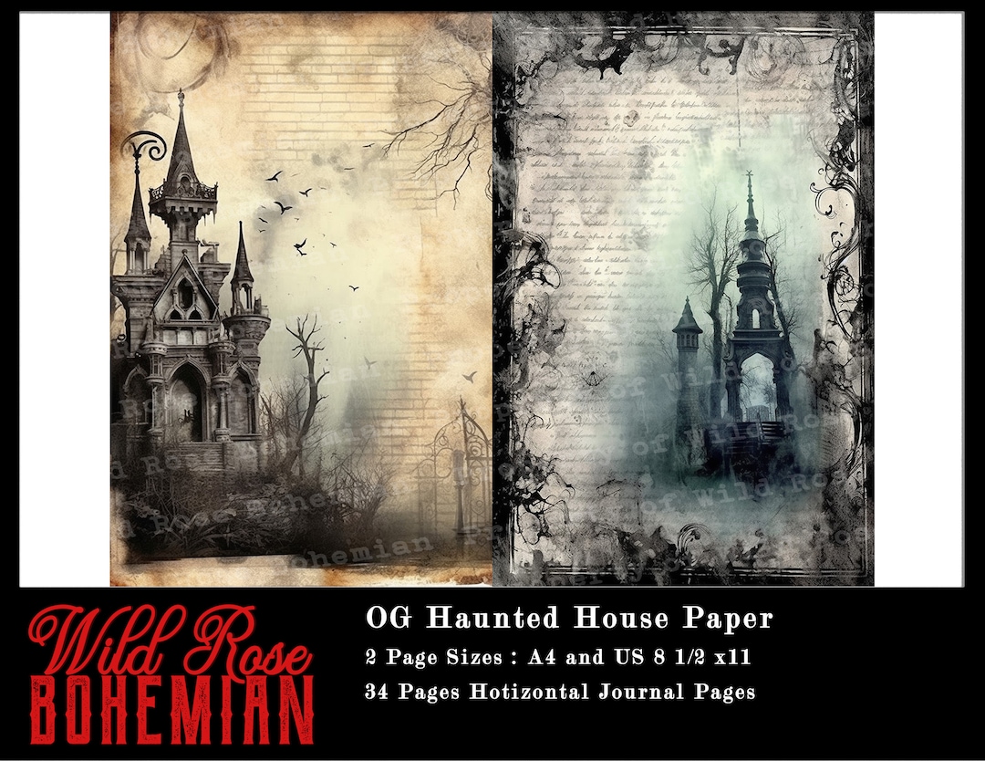 Haunted House Printable Paper, Halloween Haunted House Junk Journal Kit ...
