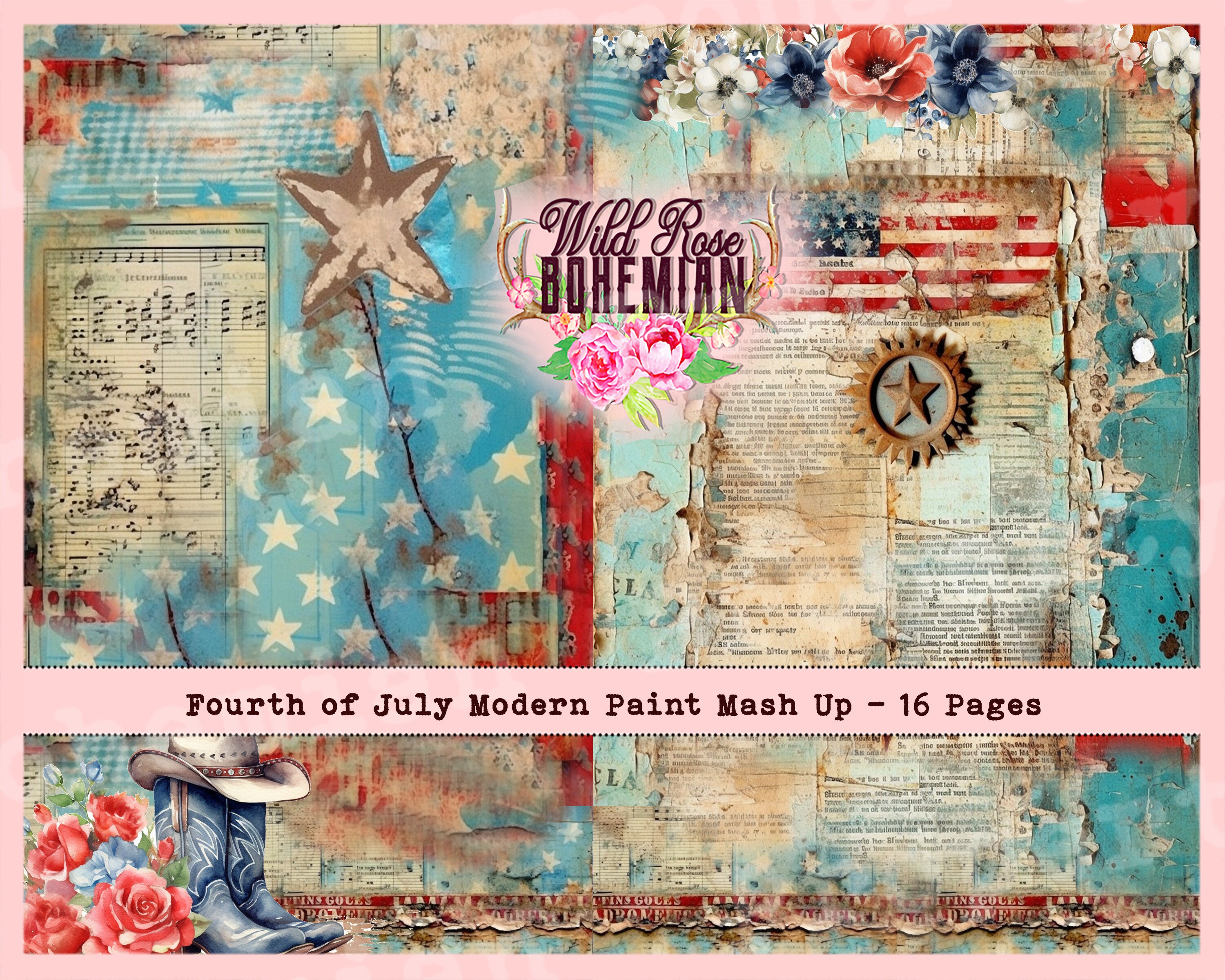 Fourth of July Printable Paper, Fourth of July Junk Journal Printable ...