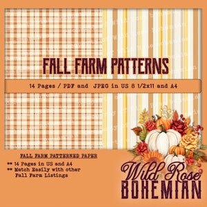 Gingham and Fall Farm Harvest Digital Paper, Fall Farm Harvest Pages ...