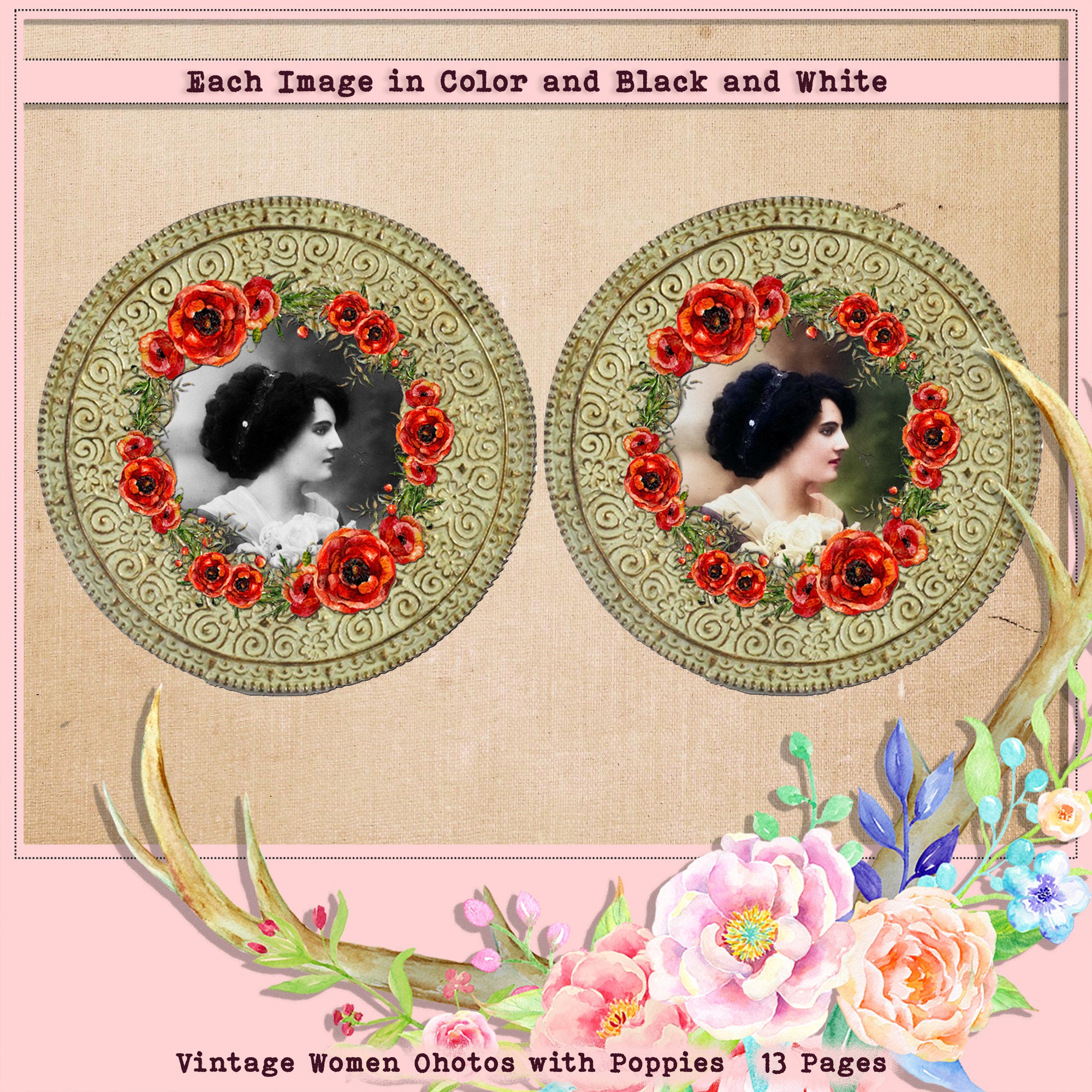 Antique Photos of Women, Junk Journal Antique Photos, Vintage Poppies ...