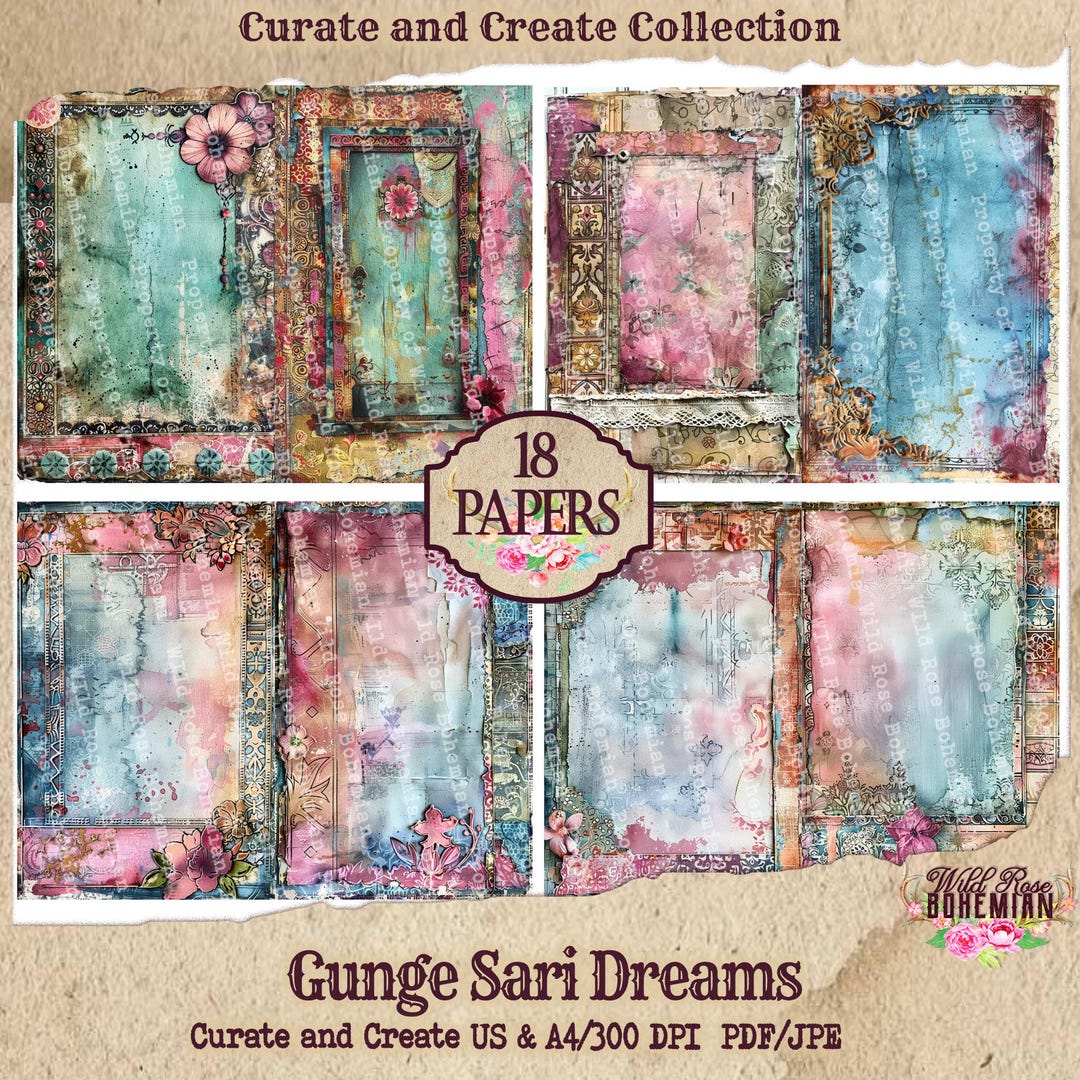 Boho Junk Journal Paper: Distressed Ephemera Collage (digital Download ...