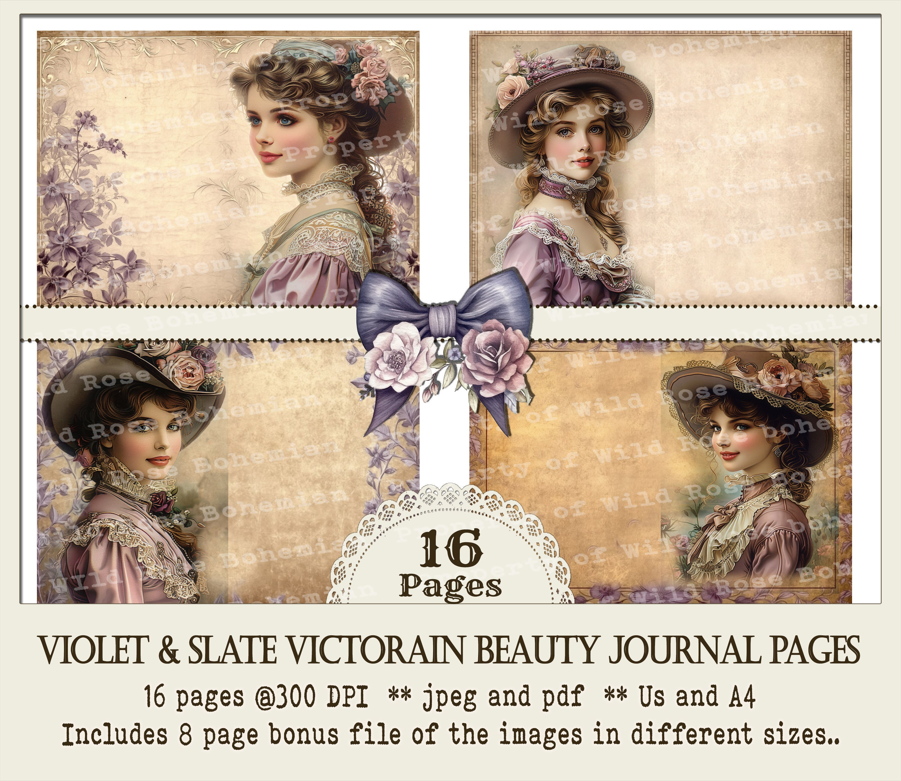 Victorian Beauties Junk Journal Pages: Violet & Slate Winter Portrait ...