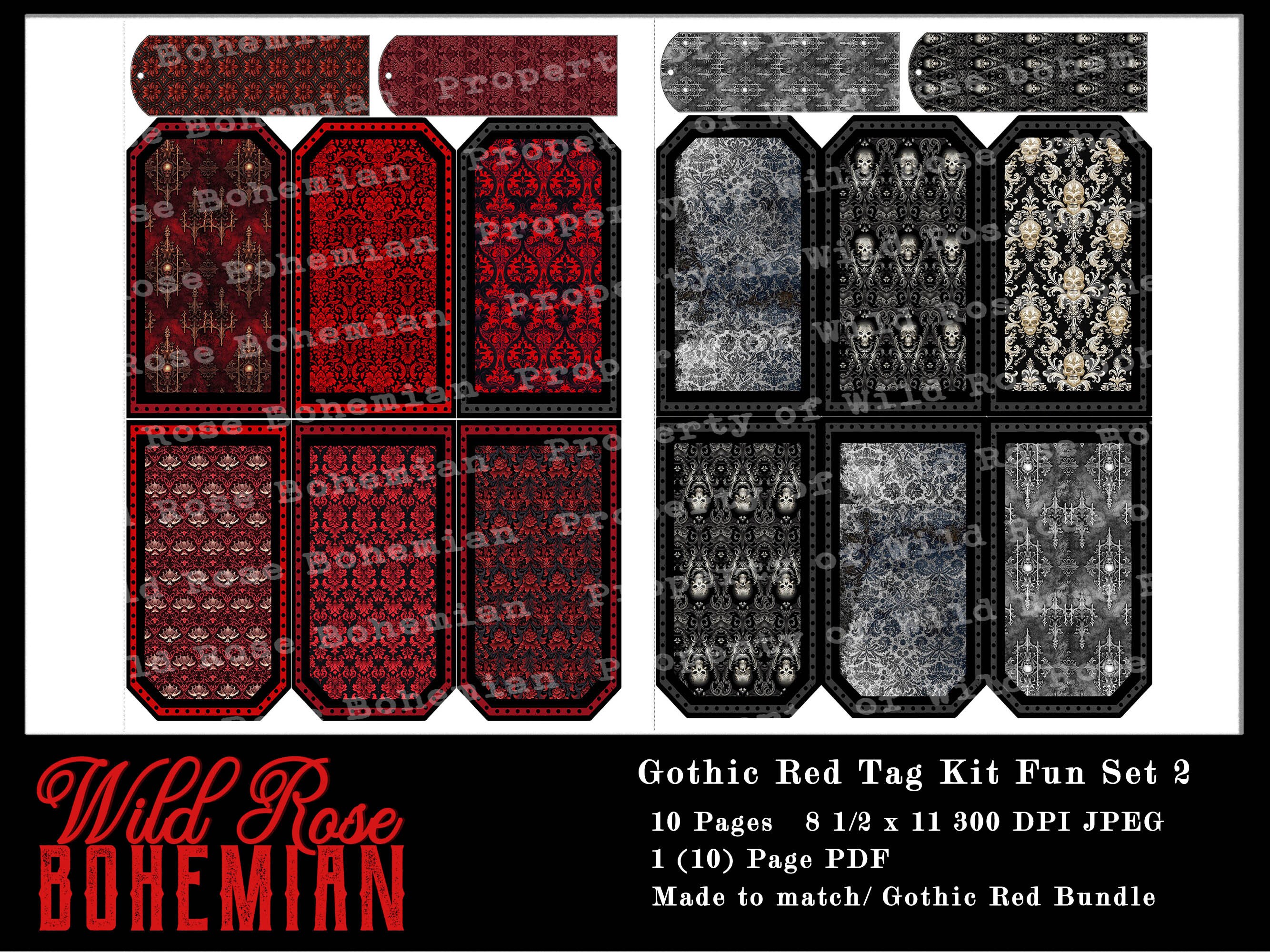 Halloween Gothic Hang Tag Kit, Classic, Gothic Ephemera, Black and Red ...