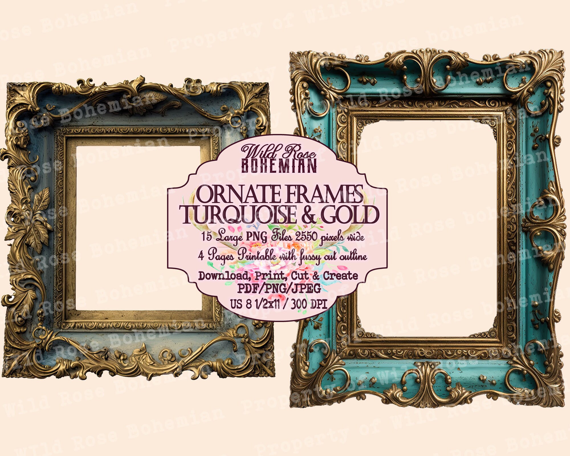 Turquoise and Gold Frames, Ornate Rococo Frames, Art Nouveau Frames ...