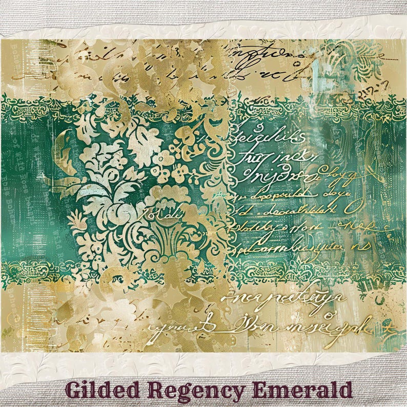 Baroque Floral Scrapbook Paper, Gilded Emerald Green Ornamental Regency ...