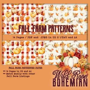 Gingham and Fall Farm Harvest Digital Paper, Fall Farm Harvest Pages ...
