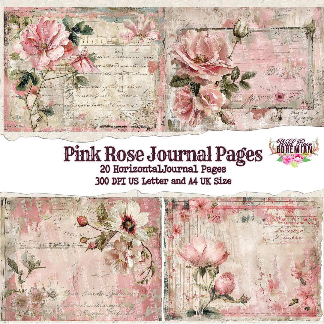 Pink Rose Floral Digital Printable, Printable French Pink Paper, Wild ...
