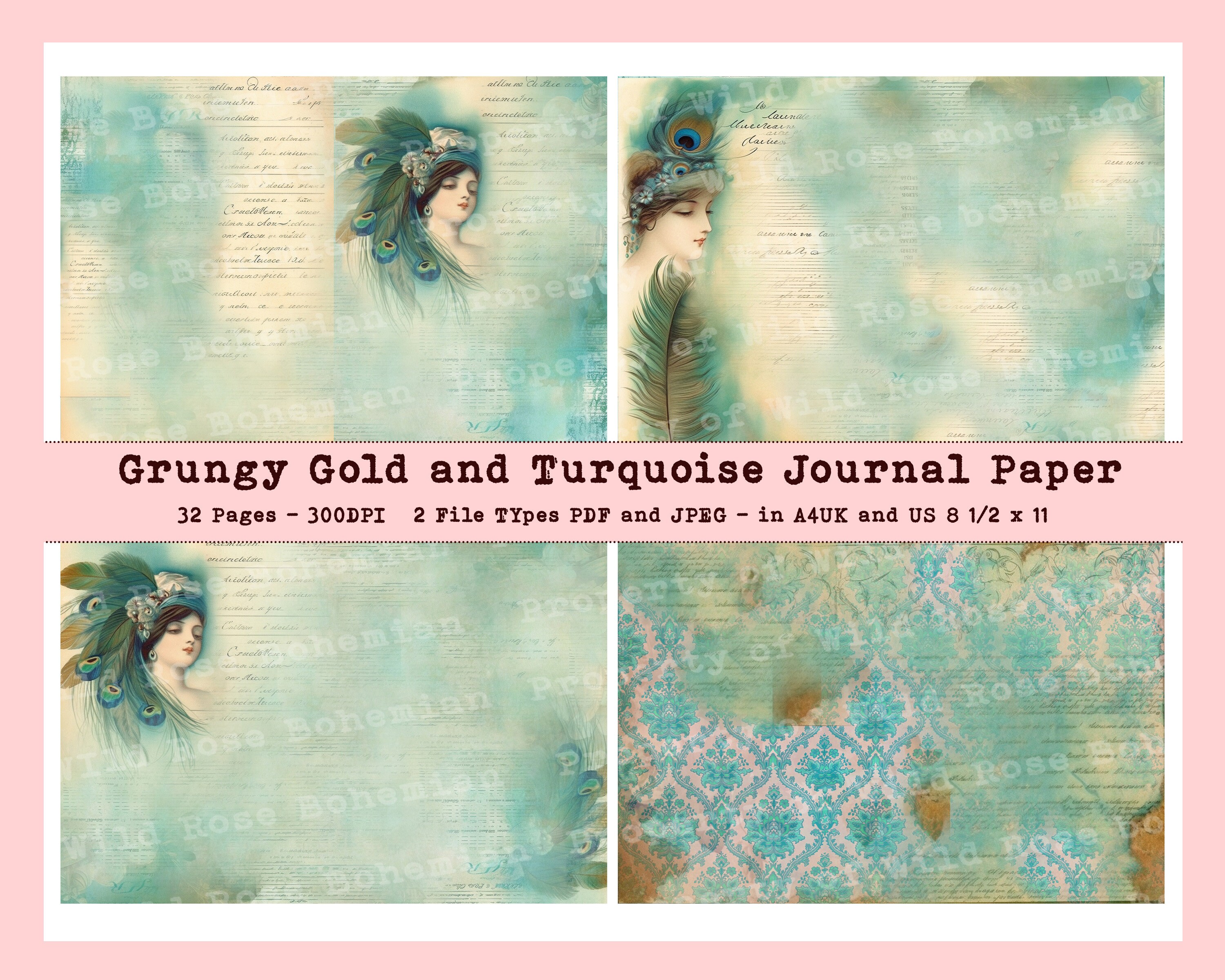 Antique Grungy Gold and Turquoise Journal Paper, Turquoise and Gold ...