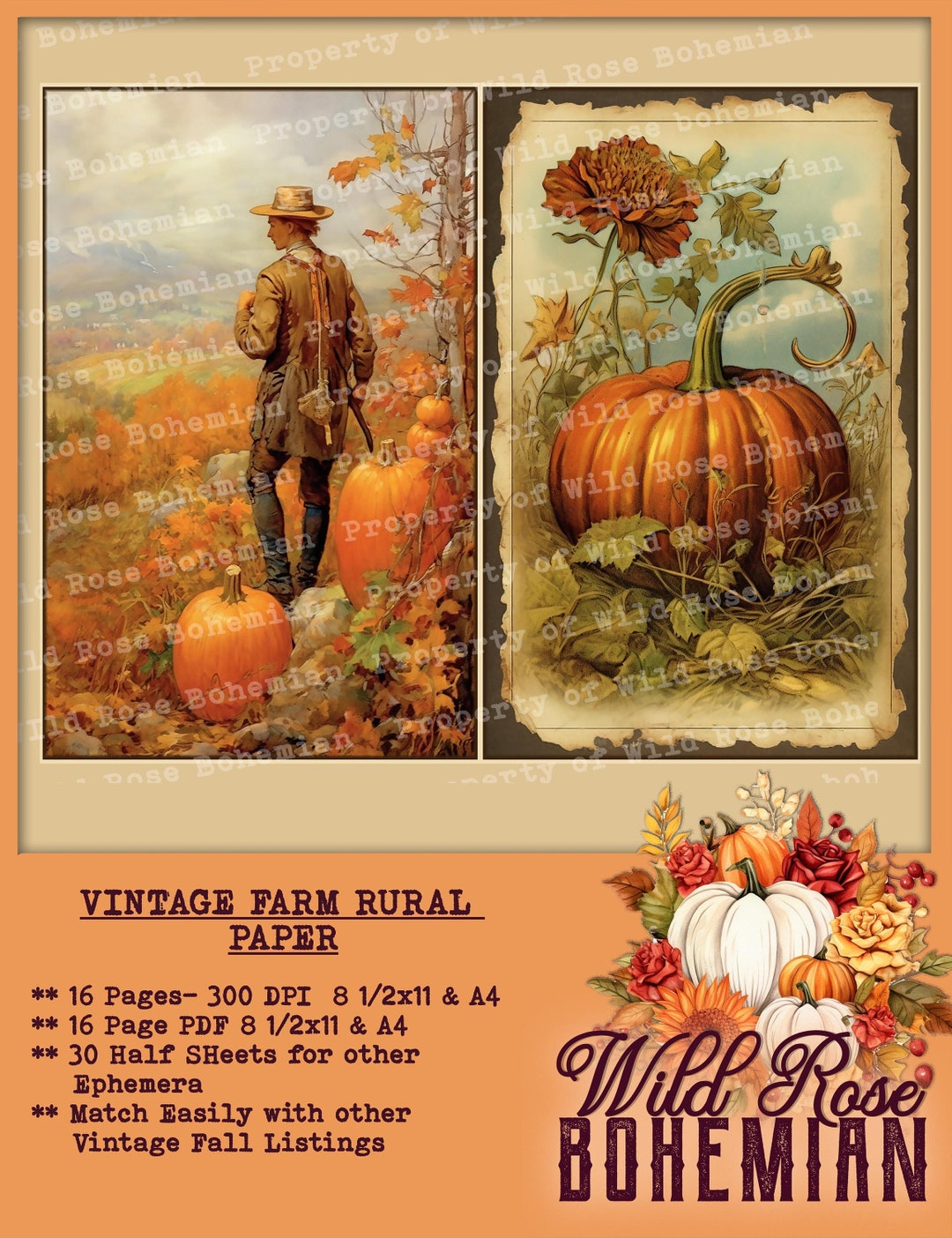 Farm Digital Paper, Rural Farm Double Journal Pages, Rural Fall Farm ...