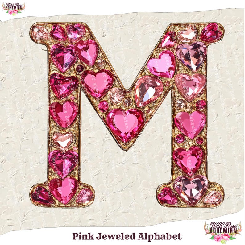 Pink Jeweled Heart Alphabet: Sublimation PNG Font (digital Download) - Etsy