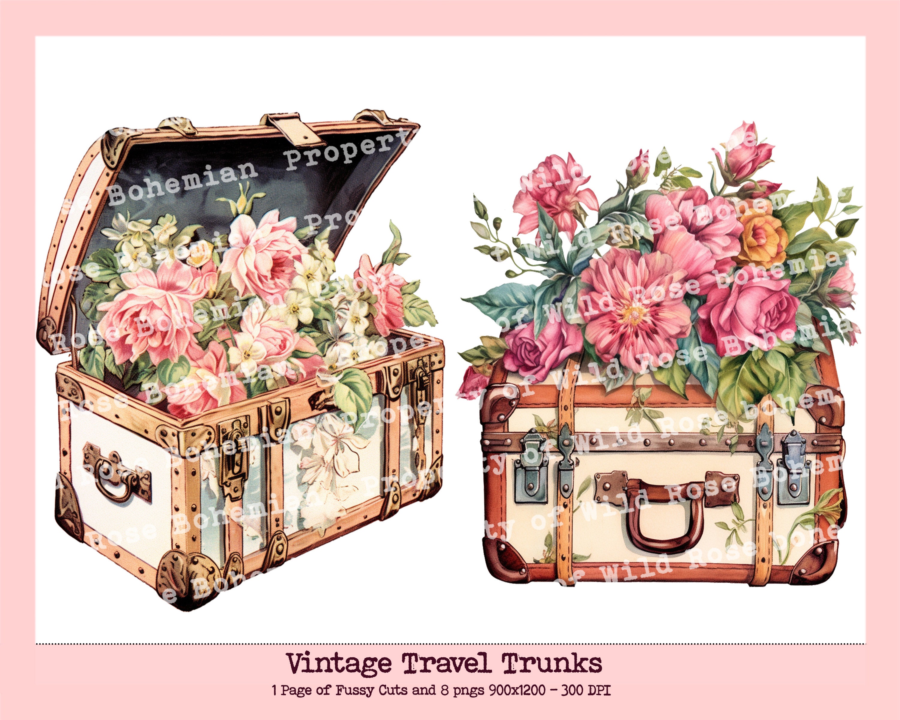 Vintage Travel Suitcases Graphics, Vintage Travel Trunks Clipart ...
