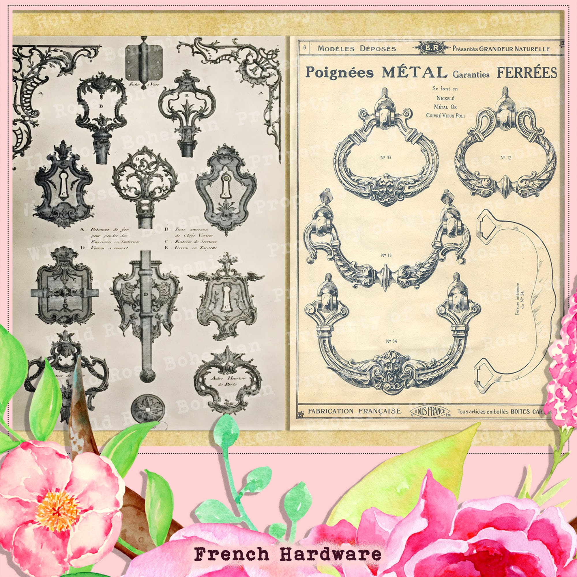 French Hardware Trading Cards, Junk Journal Kit, ACEO, ATC, Digital ...
