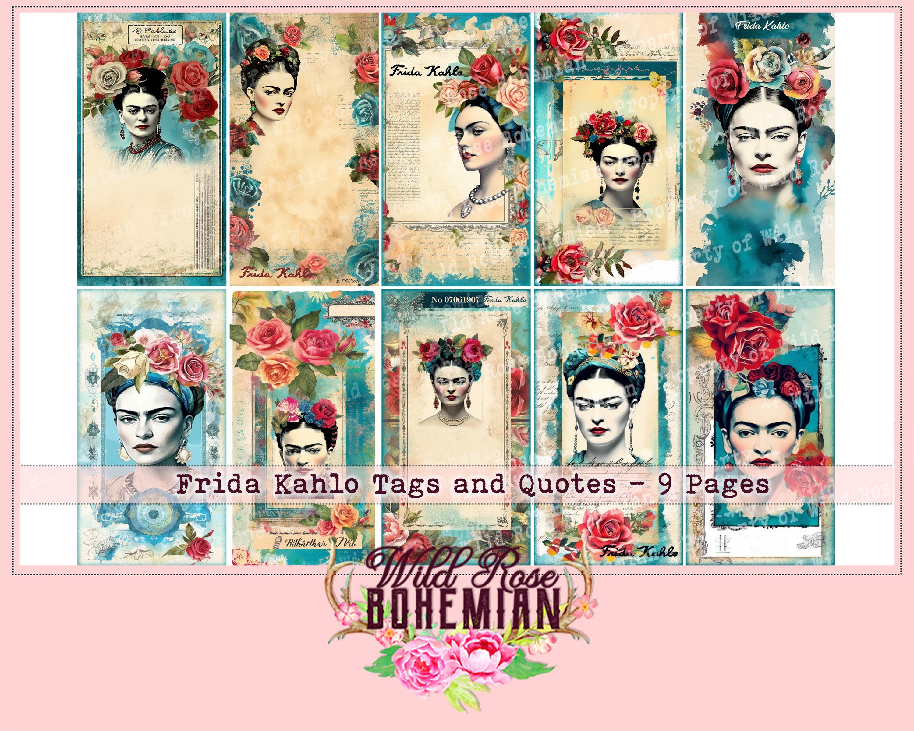 Frida Kahlo Bundle, Frida Kahlo Fussy Cuts, Frida Kahlo Paper, Huge ...