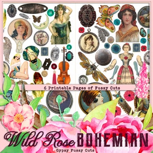 Vintage Bohemian Clipart, Gypsy Images, Romany Fussy Cuts Collage Sheet ...