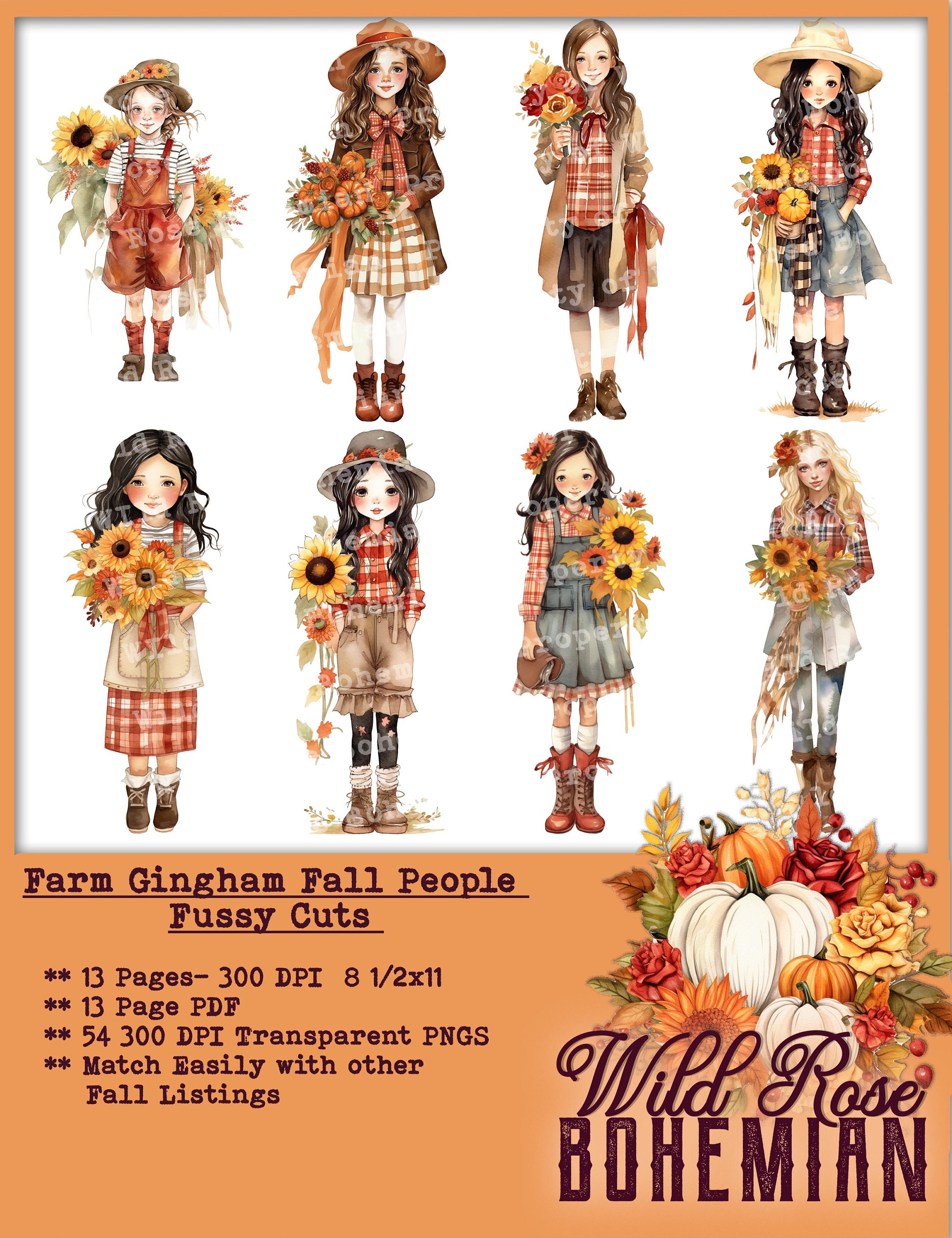 Farm People PNGS, Farm Gingham Clipart, Farm Girl Clipart, Fall Clipart ...