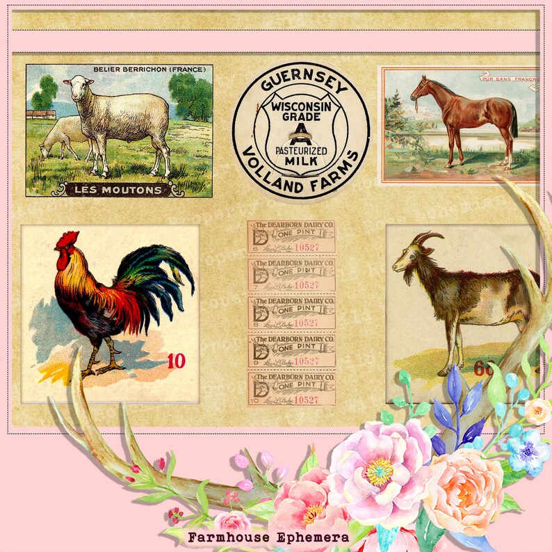 Farm Ephemera Printable, Farm Digital Collage Sheet, Vintage Farmhouse ...
