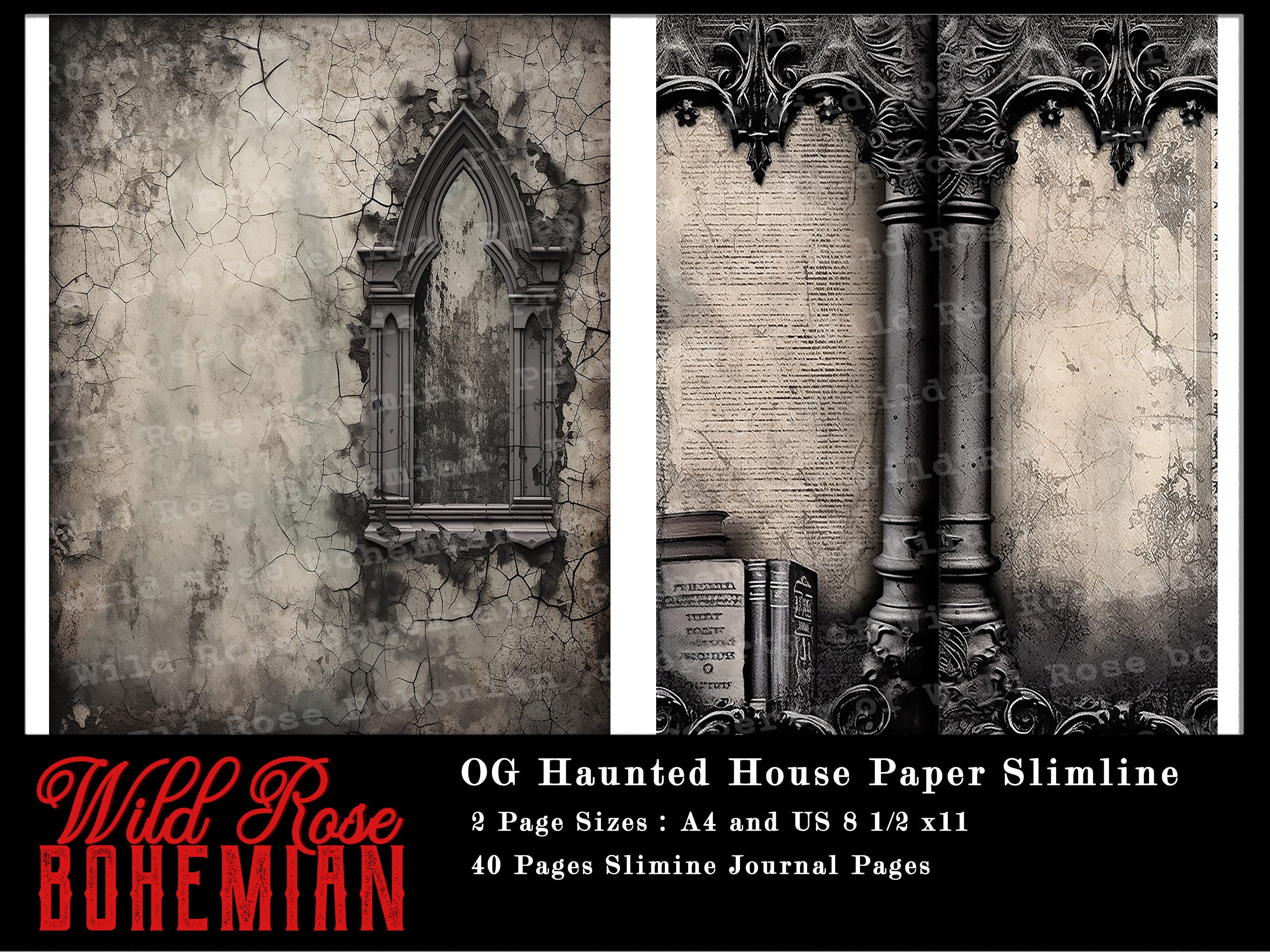 Haunted House Printable Paper, Halloween Haunted House Junk Journal Kit ...