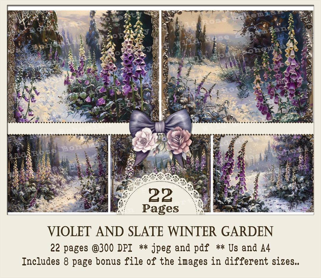 Winter Garden, Journal Paper, Printable Mixed Media Journal, Fresh Snow ...