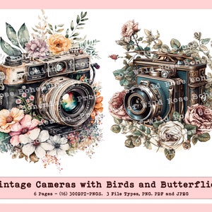 Shabby Chic Camera PNG, Camera Clipart, Vintage Camera and Birds Fussy ...