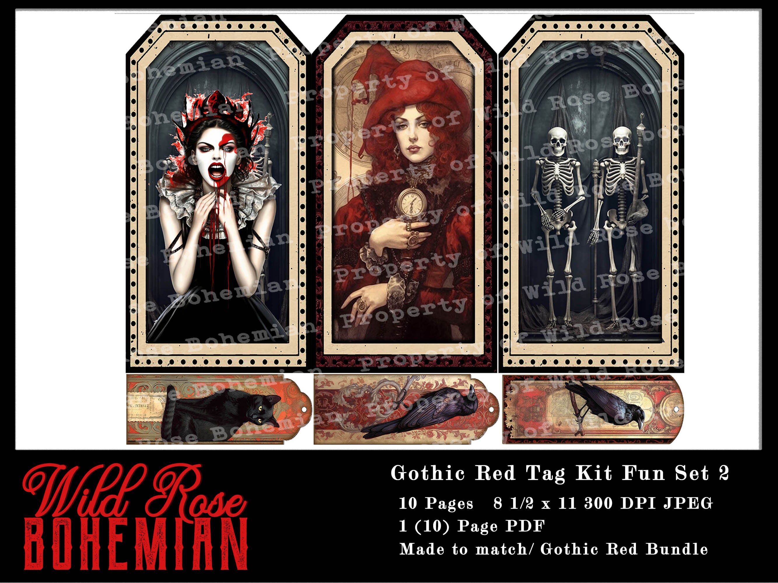 Halloween Gothic Hang Tag Kit, Classic, Gothic Ephemera, Black and Red ...