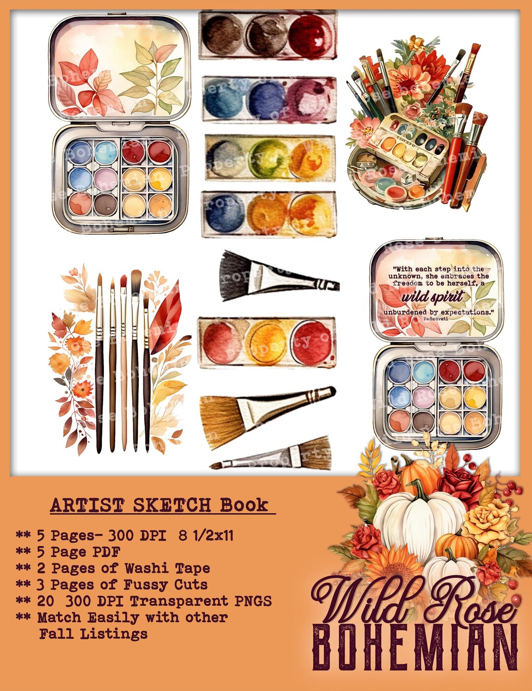 Watercolor Fall Palate Washi Tape and Artist Easel, Paint and Brushes ...