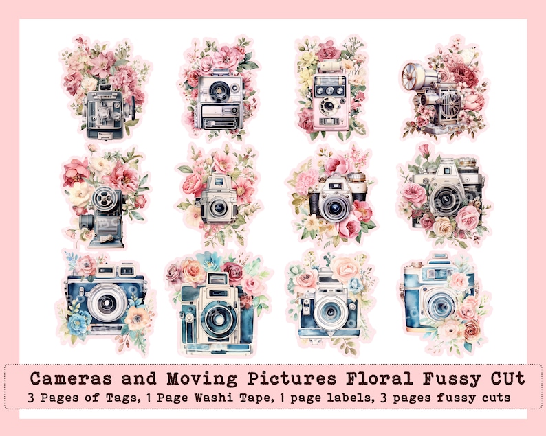 Camera PNG, Roses Clipart, Shabby Chic Camera Florals Fussy Cut, Shabby ...