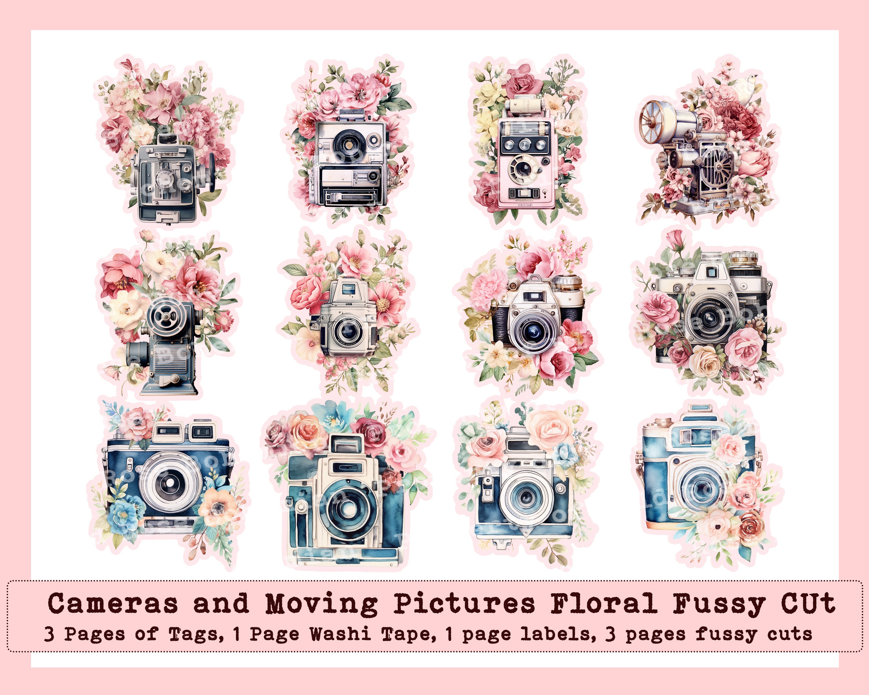 Camera PNG, Roses Clipart, Shabby Chic Camera Florals Fussy Cut, Shabby ...