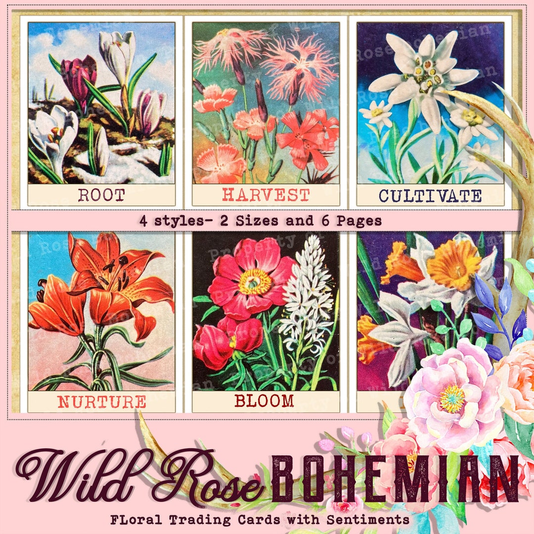 Vintage Spring Floral Trading Cards, Printable Digital Spring Floral ...
