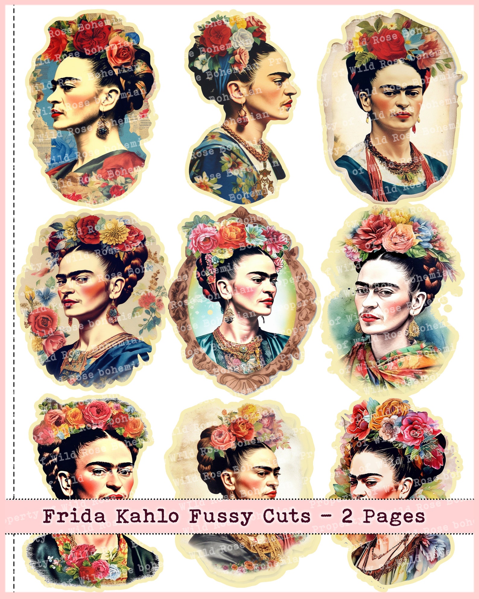 Frida Kahlo Clipart, Frida Kahlo Fussy Cut, Frida Kahlo Stickers, Frida ...