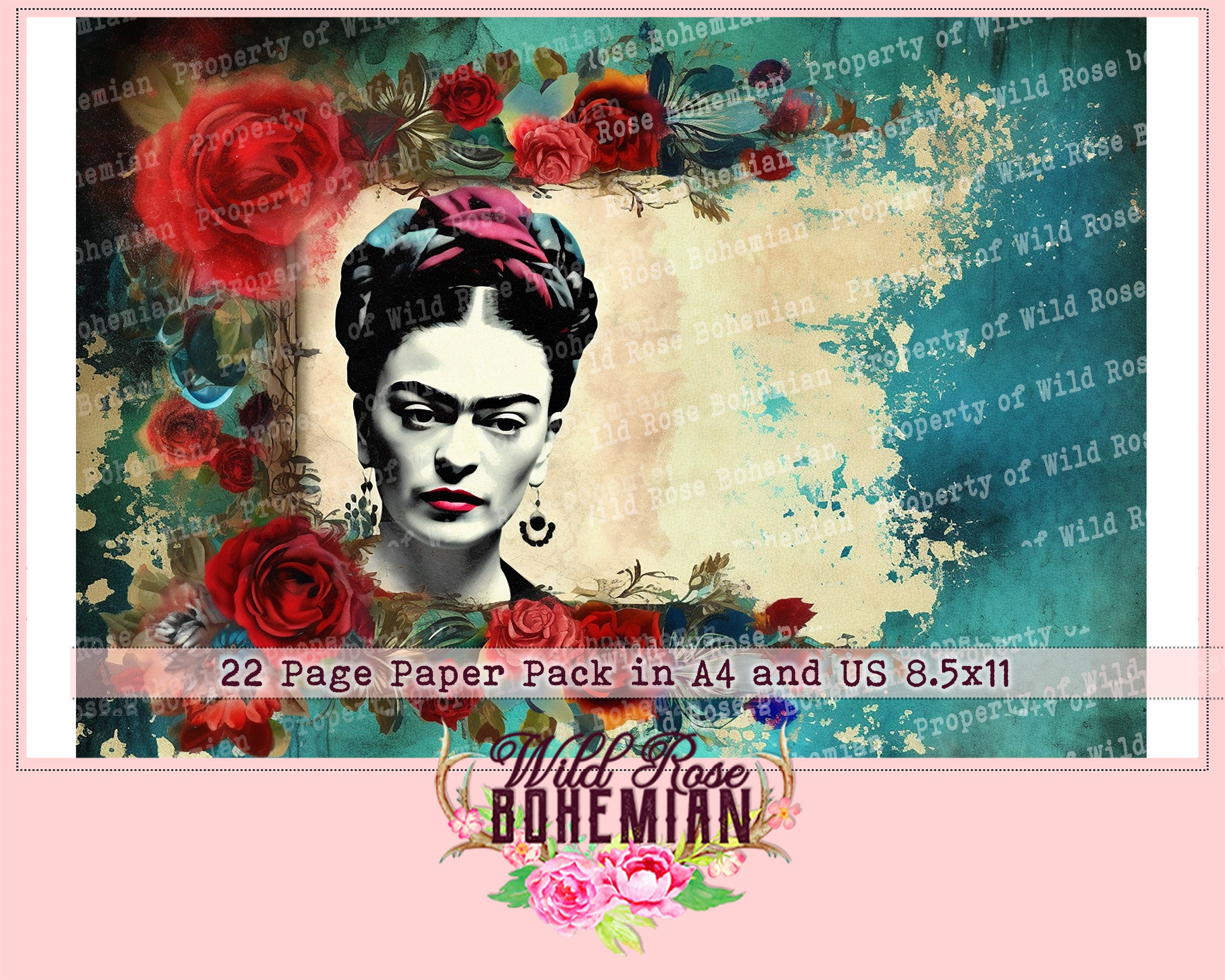 Frida Kahlo Esc Paper Red Navy and Turquoise Grunge Paper - Etsy Australia