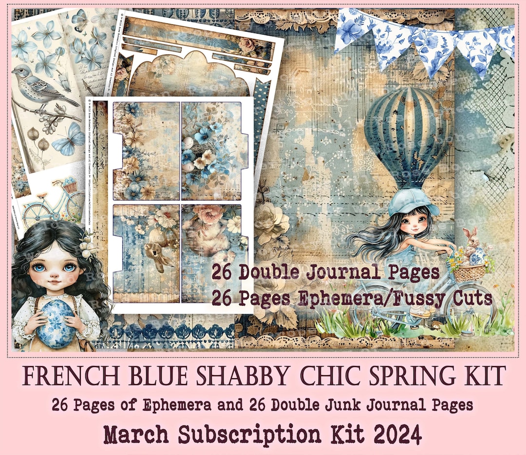French Blue Junk Journal Kit: Shabby Chic Spring Ephemera (printable ...