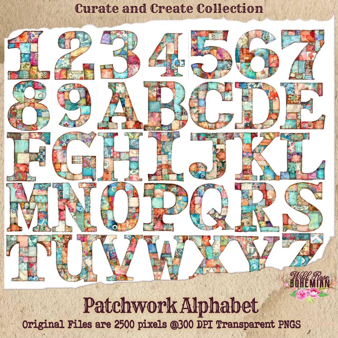 Patchwork Alphabet Sublimation File, Patchwork Font PNG, Printable ...