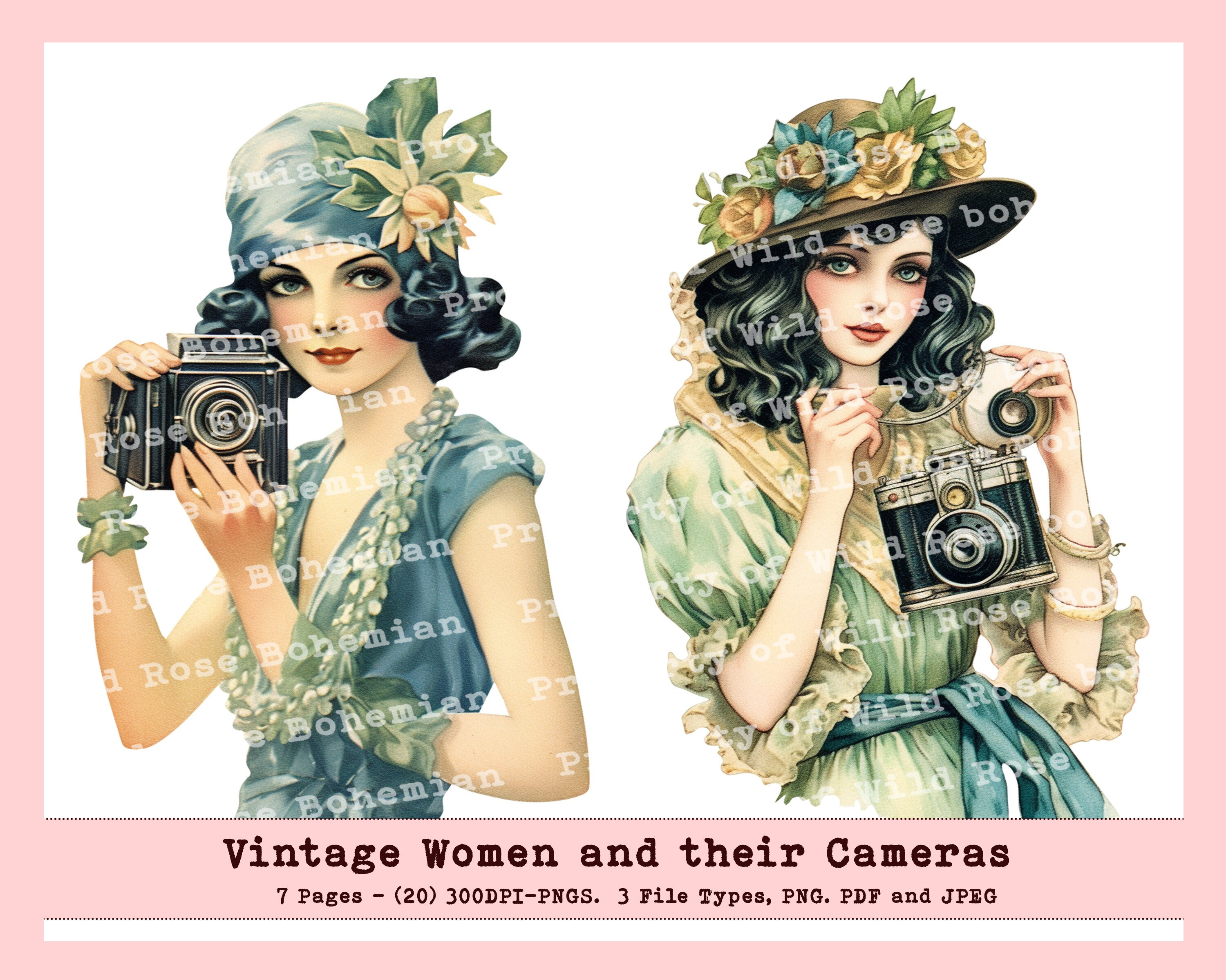 Shabby Chic Women Photographer PNG, Girl With a Camera PNG, Vacation ...
