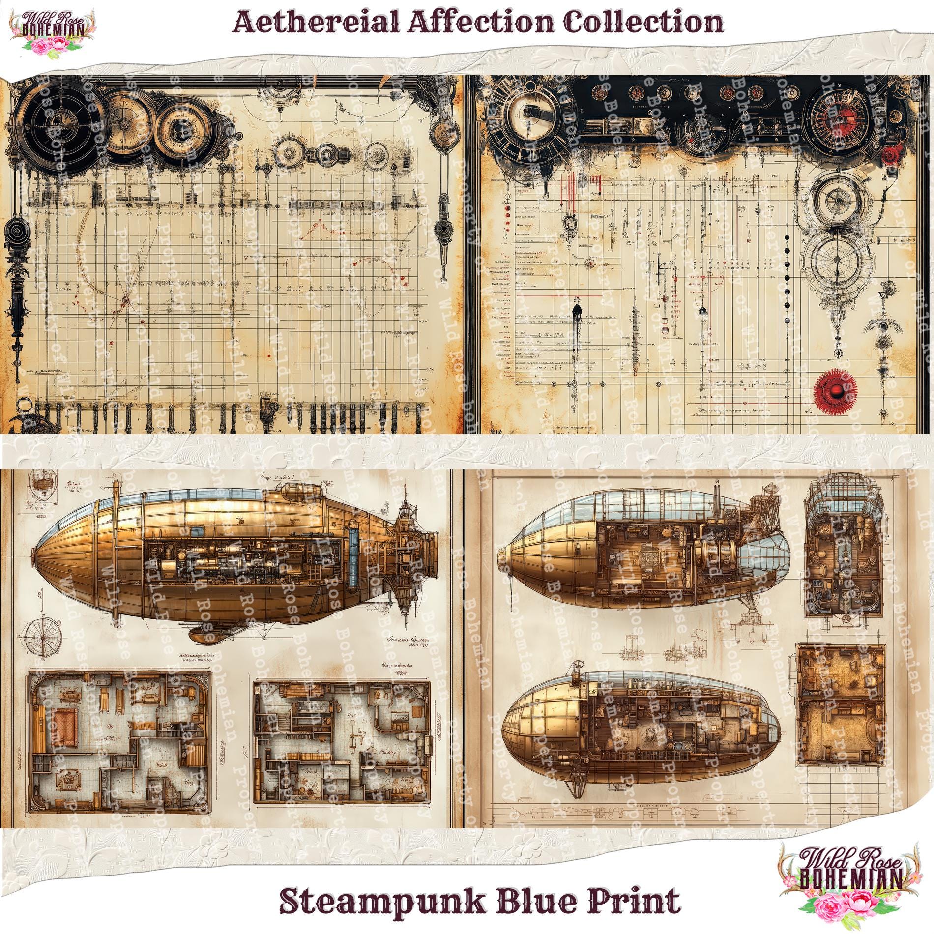 Steampunk Blueprint Paper: Vintage Journal Pages (digital Printable ...