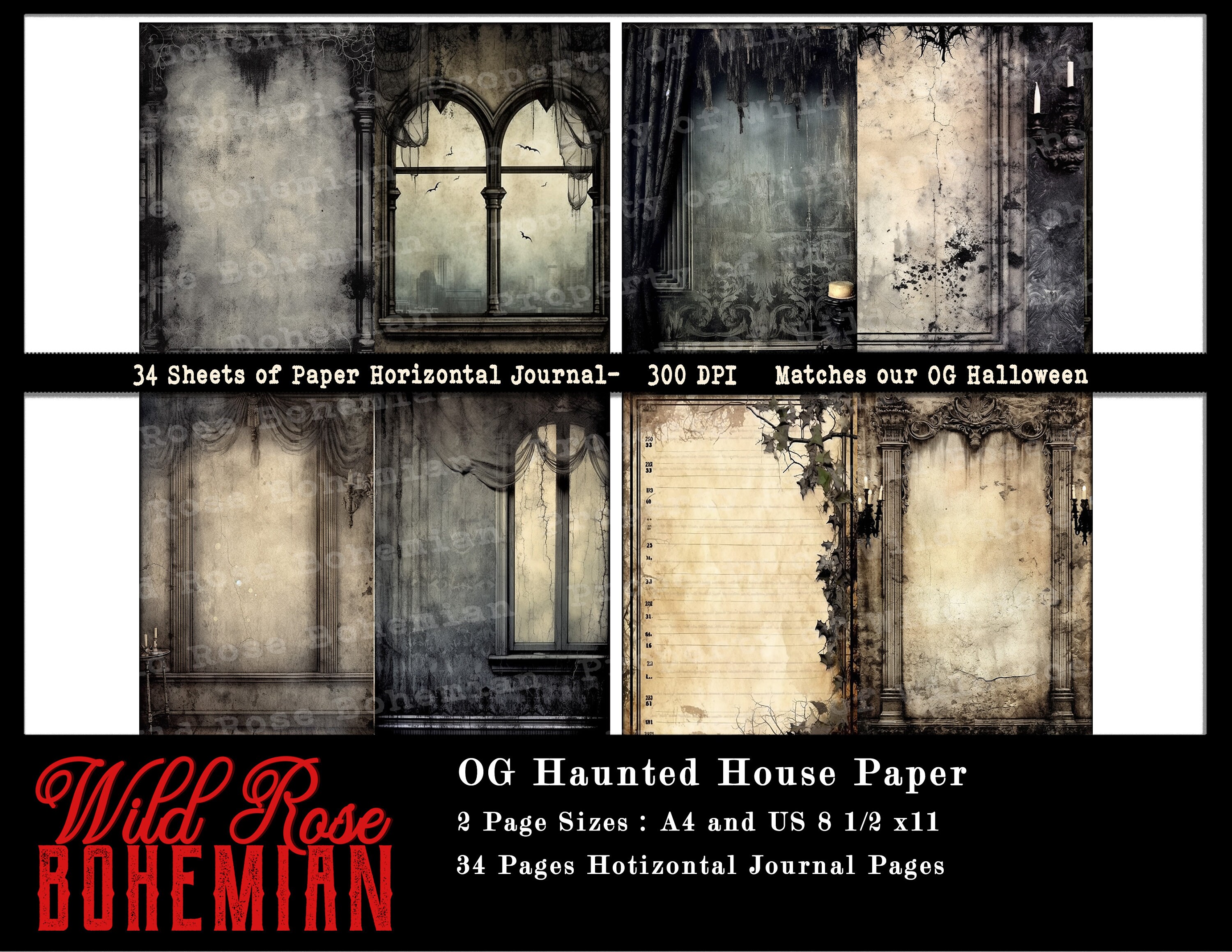 Haunted House Printable Paper, Halloween Haunted House Junk Journal Kit ...