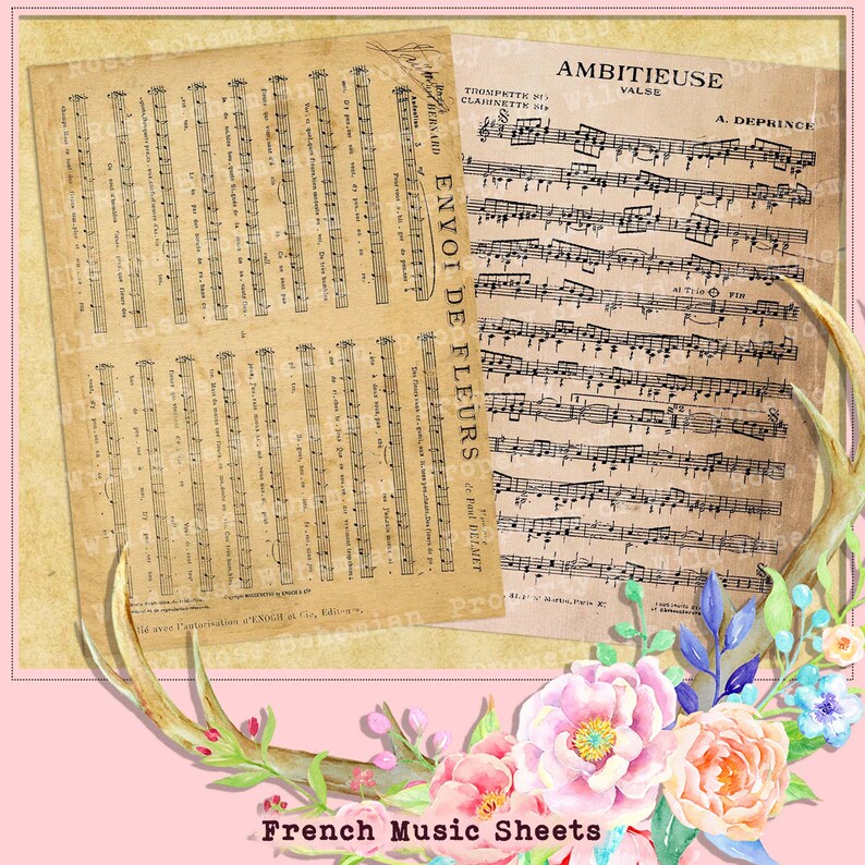 French Sheet Music, Digital Printable French Music Sheets, Vintage ...