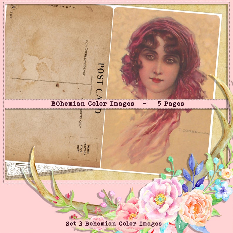 Junk Journal Kit Printable Bohemian Women, Gypsy, Images, Illustrations ...