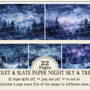 Night Sky and Trees, Journal Paper, Printable Mixed Media Journal ...