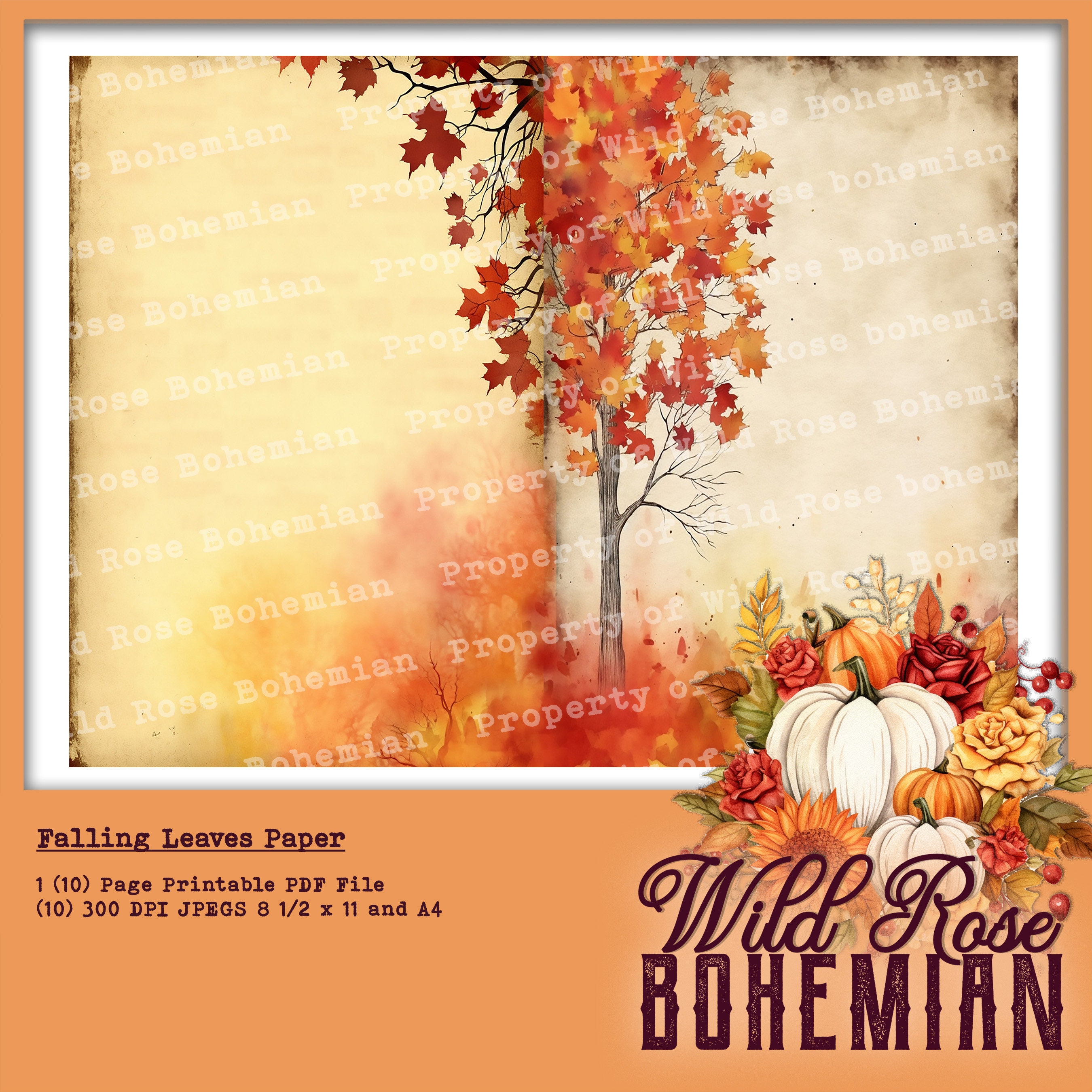 Fall Watercolor Falling Leaves Digital Paper, Fall Watercolor Journal ...