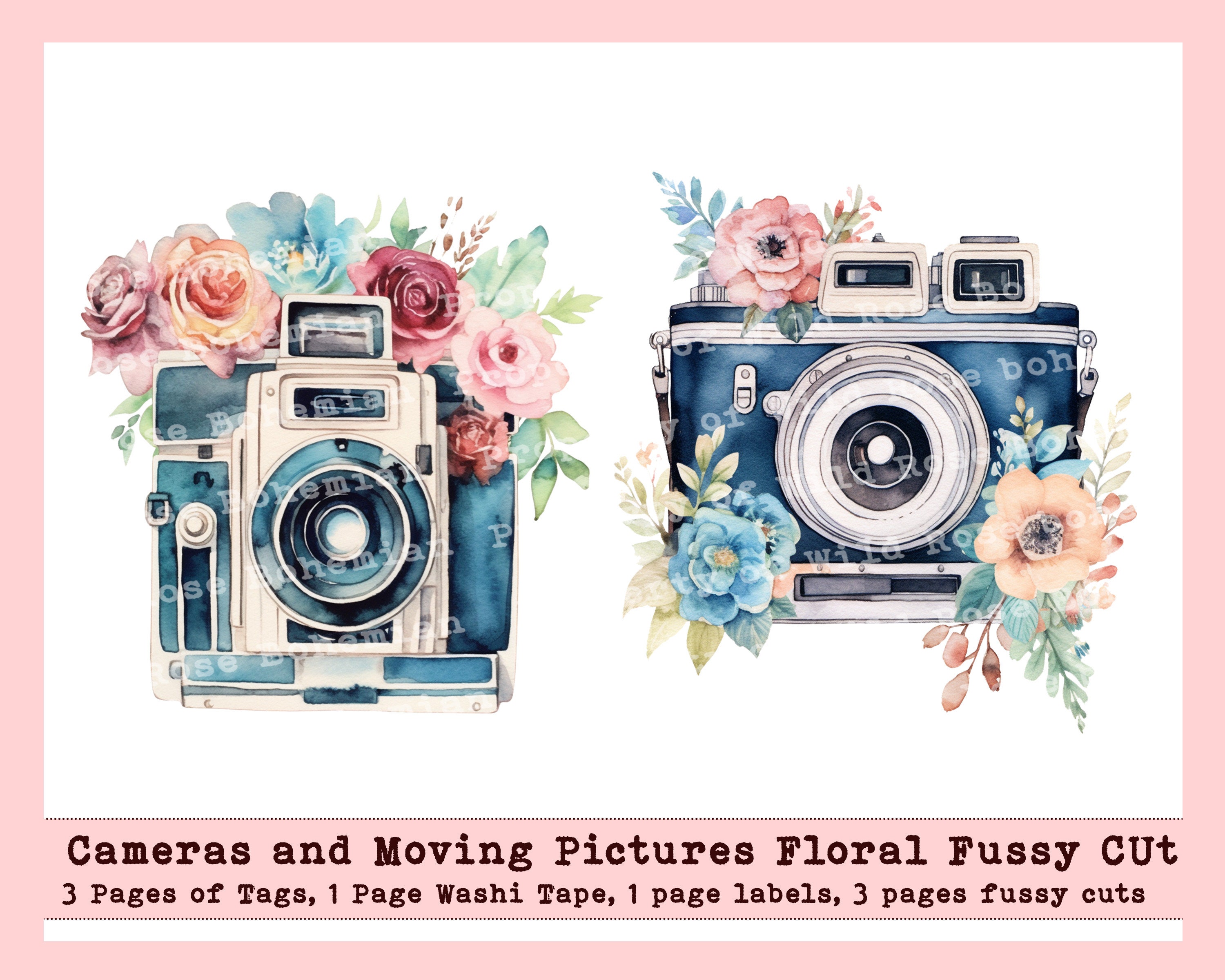 Camera PNG, Roses Clipart, Shabby Chic Camera Florals Fussy Cut, Shabby ...