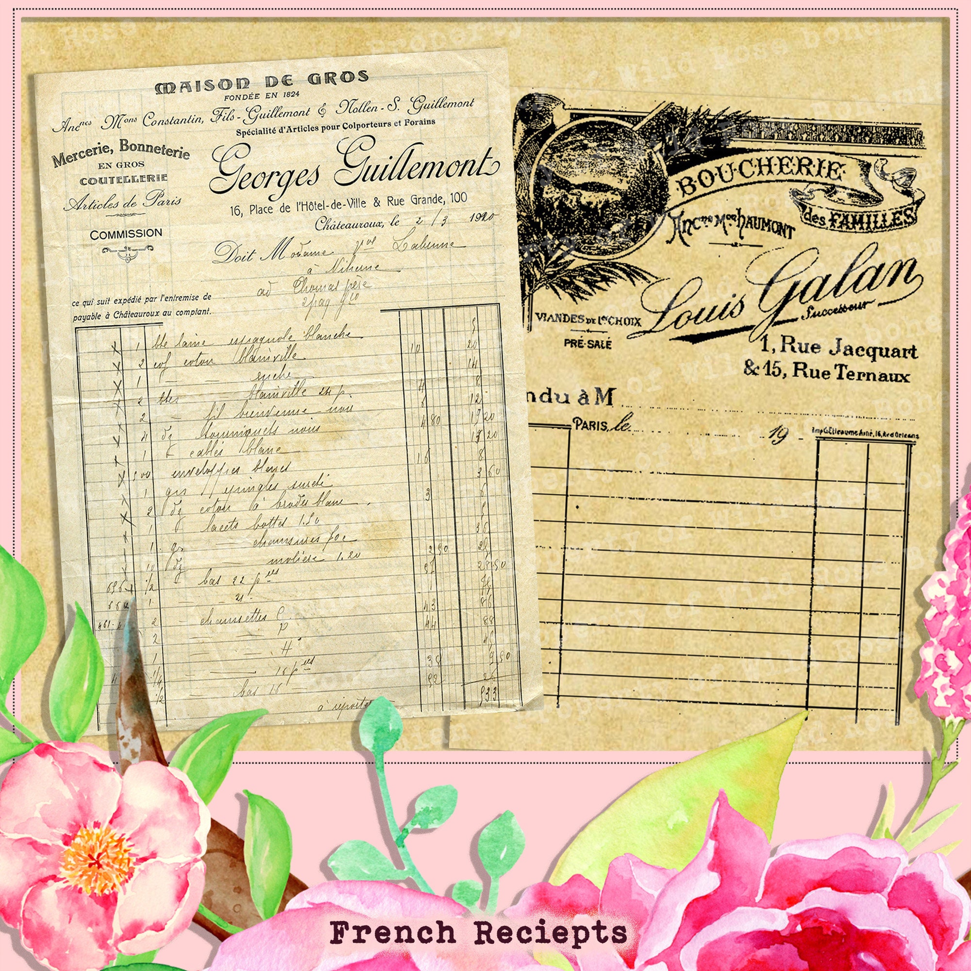 Vintage French Receipts, Junk Journal French Ephemera Kit, French ...