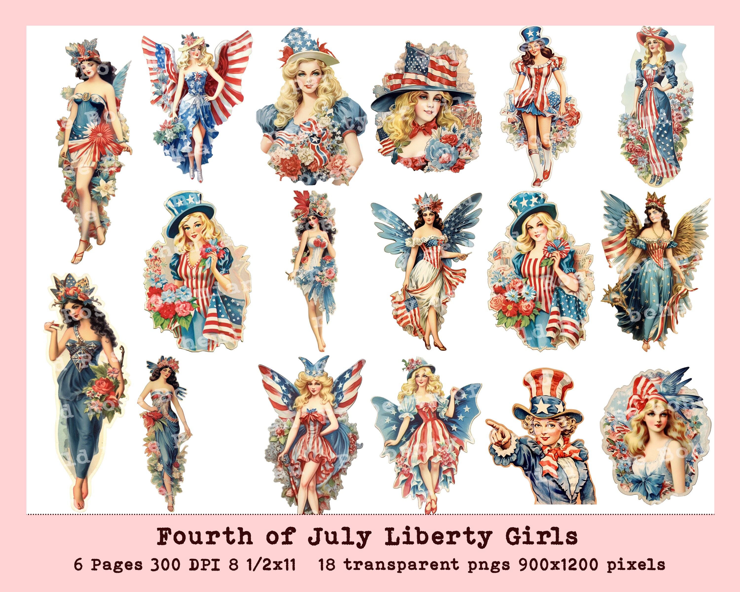 Patriotic Girls Png Liberty Beauties Png Fourth of July - Etsy