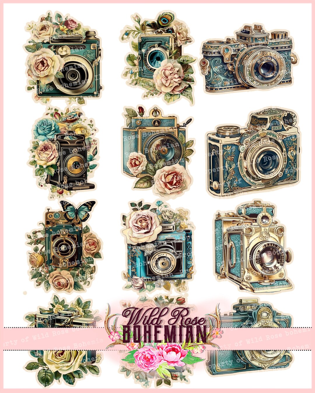 Shabby Chic Camera and Roses Clipart, Shabby Chic Roses and Camera ...