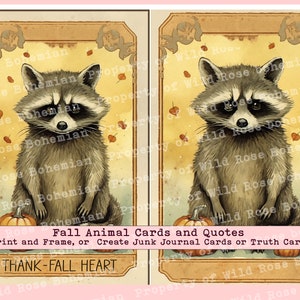 Fall Sentiments Printable Cute Animals, Fall Junk Journal Cards, Fall ...