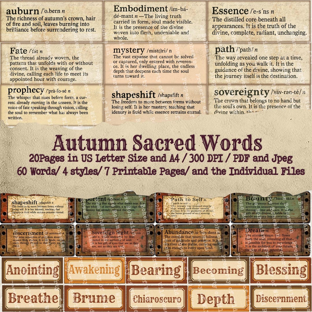 Fall Dictionary Word Clipart, Printable Autumn Sentiments, Autumn ...