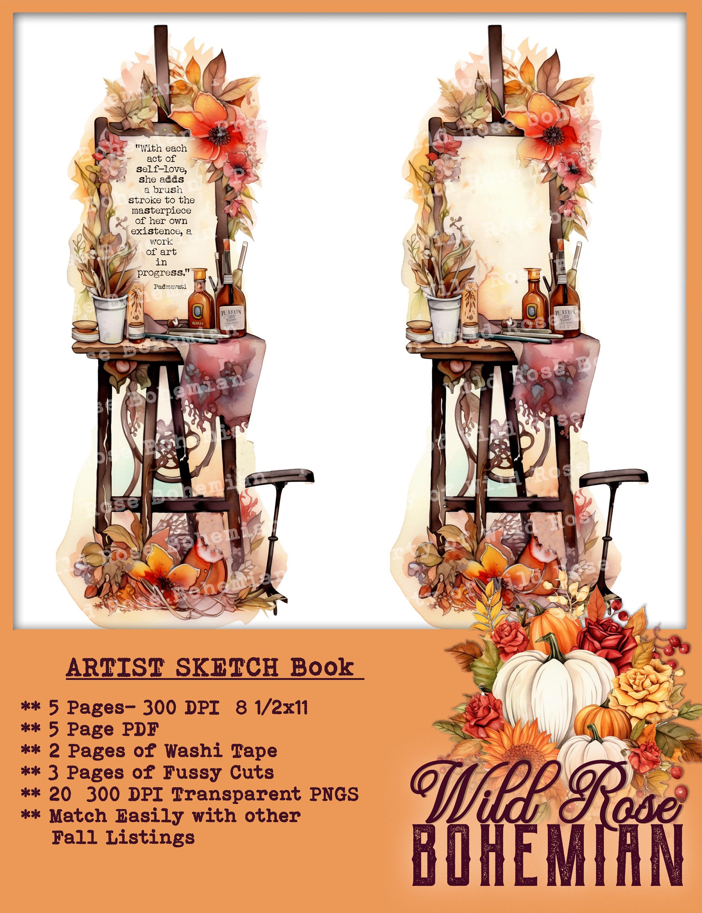 Watercolor Fall Palate Washi Tape and Artist Easel, Paint and Brushes ...
