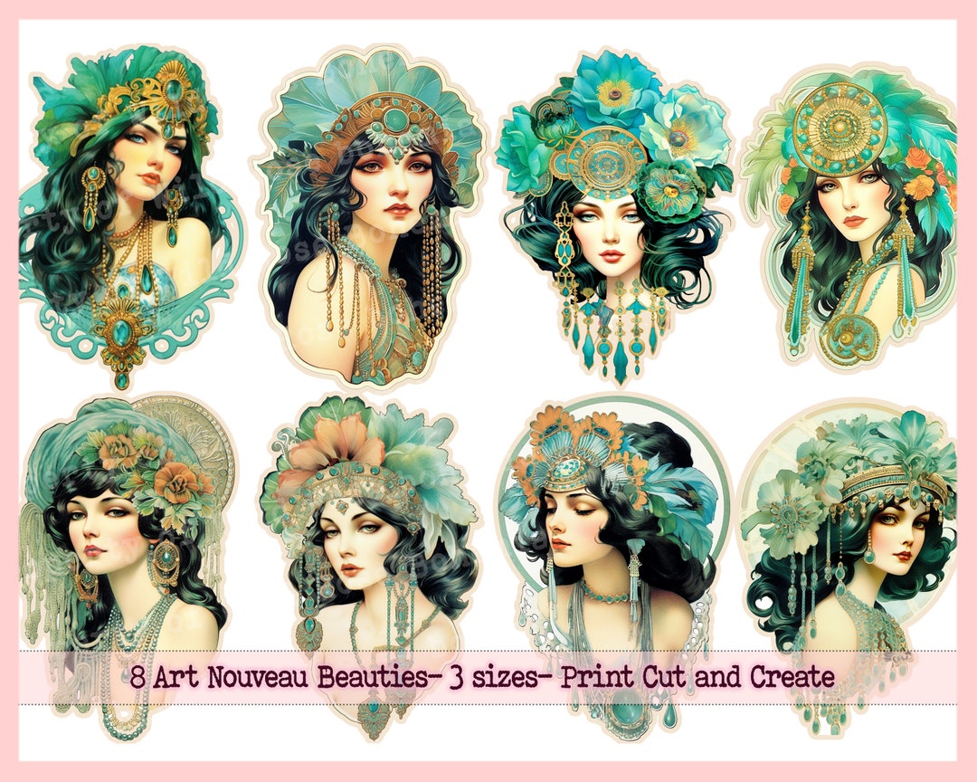 Roaring Twenties Clipart, Vintage Art Nouveau Roses and Feathers Fussy ...